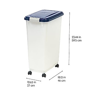 IRIS USA 35 Lbs / 47 Qt WeatherPro Airtight Pet Food Storage Container with Attachable Casters, For Dog Cat Bird and Other Pet Food Storage Bin, Keep Pests Out, Easy Mobility, BPA Free, Navy/Pearl