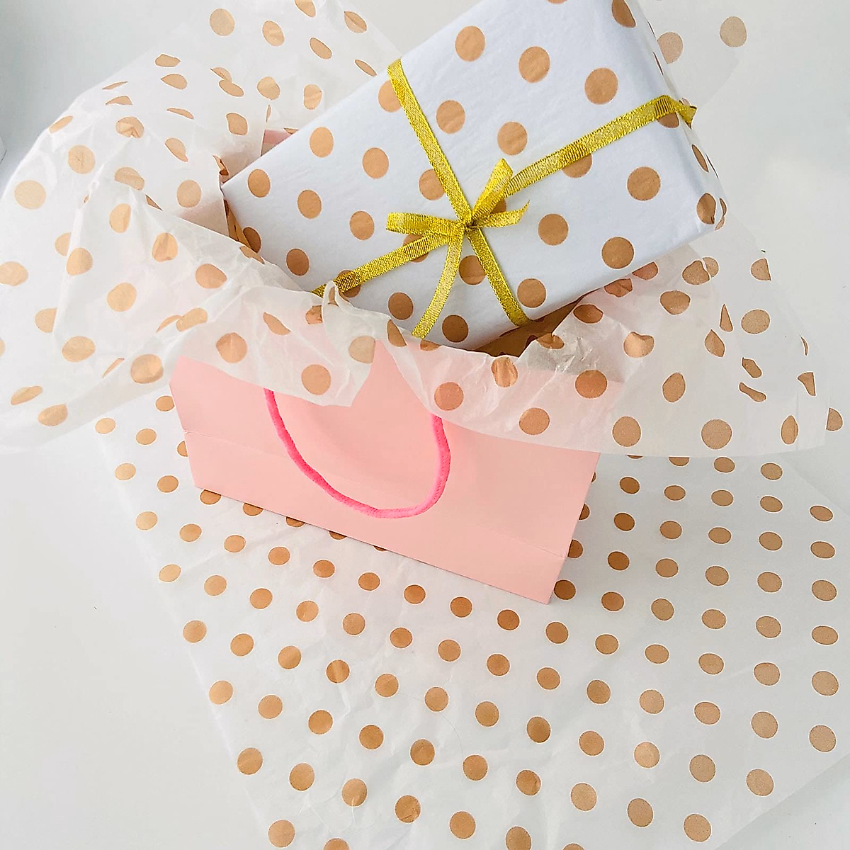 TTLLQQ 120 Pieces Rose Gold Tissue Paper Gift Packaging Bulk, 19.7 * 13.8 inches, Gift Bag Tissue Paper. Holiday Party Decorative Paper, Christmas Wrapping Paper