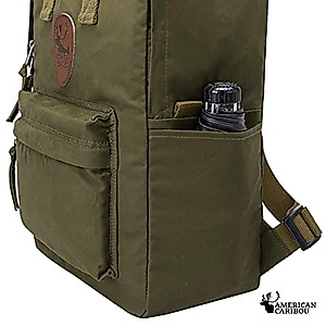 American Caribou Classic Backpack for Everyday Use Casual Style Lightweight Cloth Canvas School Bag College Travel Work Daypack Handbag Purse Durable Multifunctional Laptop - Army Green