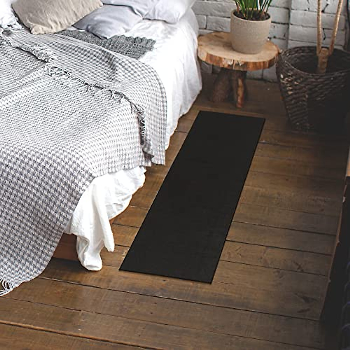 Machine Washable Solid Non-Slip Rubberback 2x5 Modern Runner Rug for Hallway, Kitchen, Living Room, Bedroom, Entryway, 20" x 59", Black