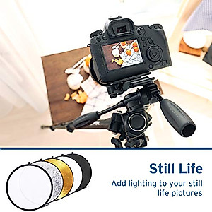 Etekcity 24" (60cm) 5-in-1 Photography Reflector Light Reflectors for Photography Multi-Disc Photo Reflector Collapsible with Bag - Translucent, Silver, Gold, White and Black