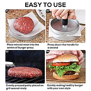 FAVIA Burger Press Patty Maker with 100 Wax Papers Set I Non-Stick Hamburger Meat Mold Ring for Beef Veggie Burger BBQ Barbecue Grill BPA Free Dishwasher Safe