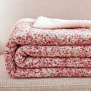 SE SOFTEXLY Sherpa Throw Blanket,Soft Blanket with 30% Wool and 70% Cotton for Winter,Fuzzy Cozy Thick Blanket,Warm Winter Blanket for Couch Bed Sofa (Red, 50" x 60")