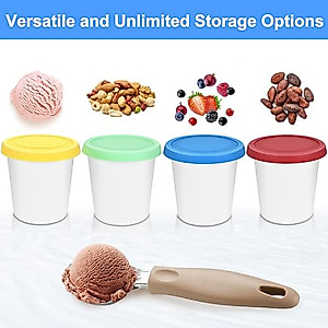 4 Pack Ice Cream Container Set (1 Quart Each) - Reusable Ice Cream Freezer Storage Tubs with Silicone Lids and an Ice Cream Scoop for Homemade Ice Cream, Sorbet and Gelato, Dishwasher Safe, BPA Free