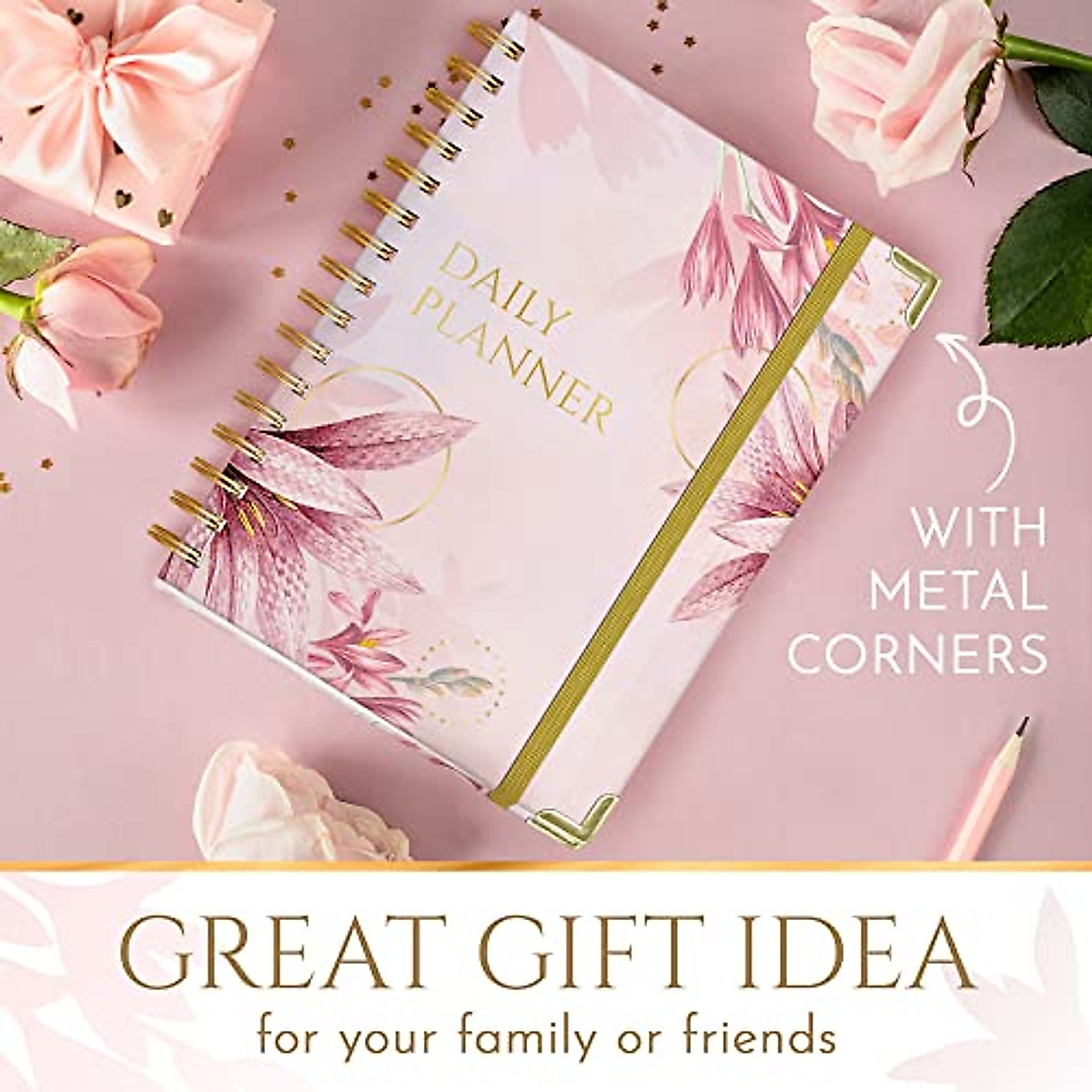 Houseware Homes Premium Undated Daily Planner 2023-2024 | To Do List Planner Notebook - 200 Pages Work Planner - Pink Floral To Do Notepad for productivity Task Planner, Metting, Goals, Checklists |