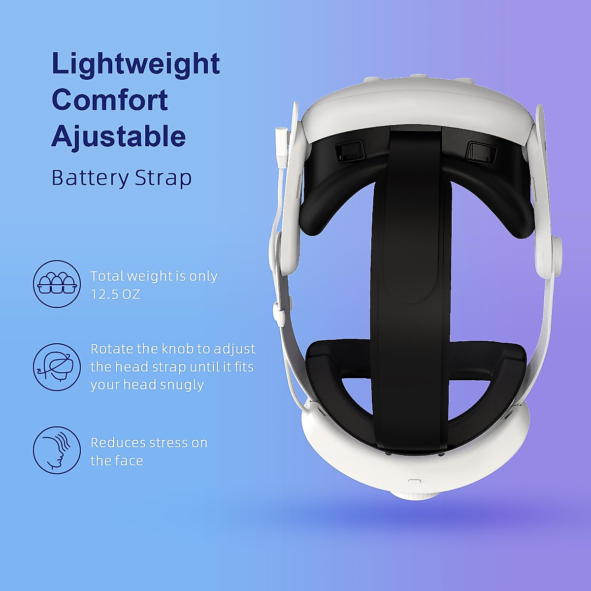 QWOS RGB Comfort Battery Head Strap 8000mAh Compatible with Meta Quest 3 Accessories, 20W Fast Charging, Extend 8hrs Playtime, Adjustable Battery Elite Strap for Enhanced Support and Balance in VR