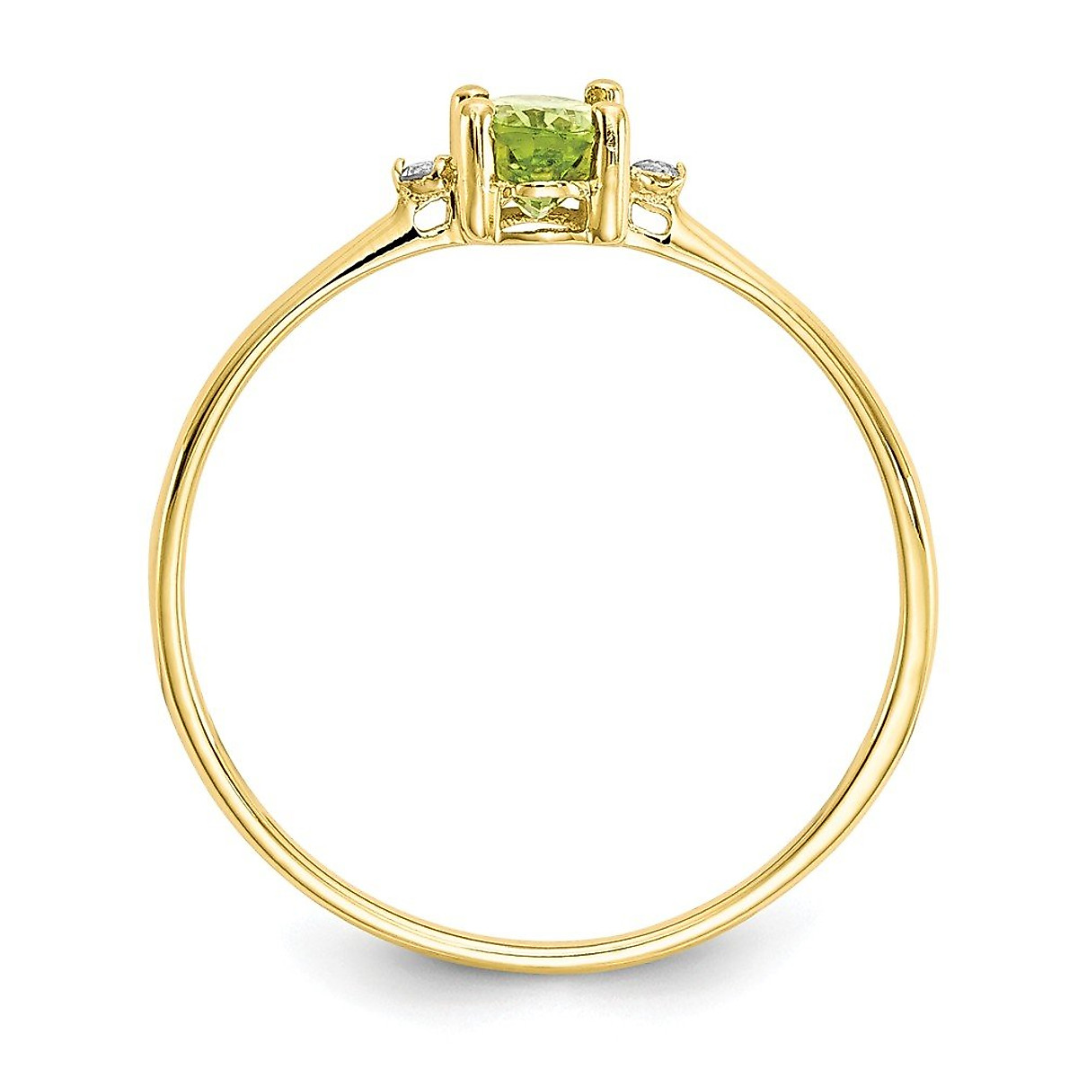 Size 5.5 - Solid 10k Yellow Gold Polished Diamond & Peridot Simulated Birthstone Ring