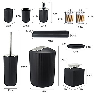 Bathroom Accessory Set - 10 Piece Black Bathroom Accessories Set with Trash Can, Toothbrush Holder and Cup, Soap Dispenser, Soap Dish, Toilet Brush Holder, Vanity Tray, Qtip Holder, Tissue Box Cover