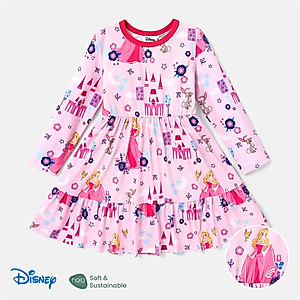 Disney Princess Toddler Girl Allover Print Long-sleeve Dress, Pink, 3T