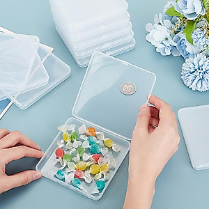 BENECREAT 10 Packs Square Plastic Storage Boxes, 4.3x4.3x0.6inch Clear Bead Storage Containers Box with Hinged Lid for Beads Cards and Other Craft Accessories