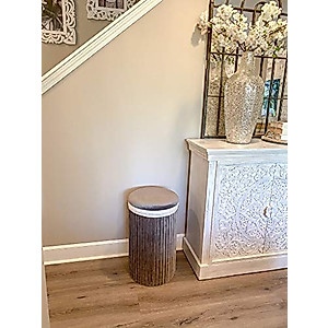 Inspire Me! Home Décor Lydia Round, Pleated Pewter Grey Soft Velvet Removable Washable Bag, 14 Dia x 24 in, Gorgeous and Classy Laundry or Storage Hamper