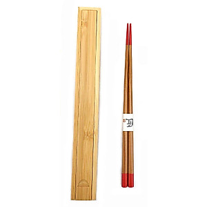JapanBargain 2214, Bamboo Portable Chopsticks with Case Reusable Travel Chopsticks Japanese Style Chopsticks, Red Tips