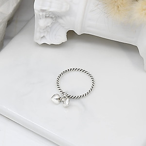 AeraVida Adorable Twin Hearts Dangle Twisted Band .925 Sterling Silver Ring | Cute Wedding Rings For Women | Chic Comfort Fit Silver Rings for Women |Size 8