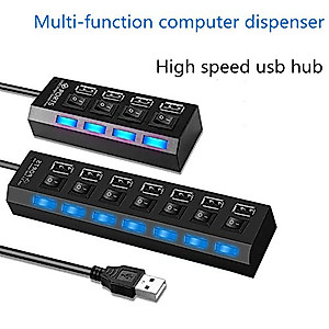 Lysee USB Cables - USB Hub 2.0 Multi USB 2.0 Hub High Speed LED 4 / 7 Ports USB Splitter for PC Computer Accessories Laptop with ON/of - (Color: Red, Length: SATNGARD)