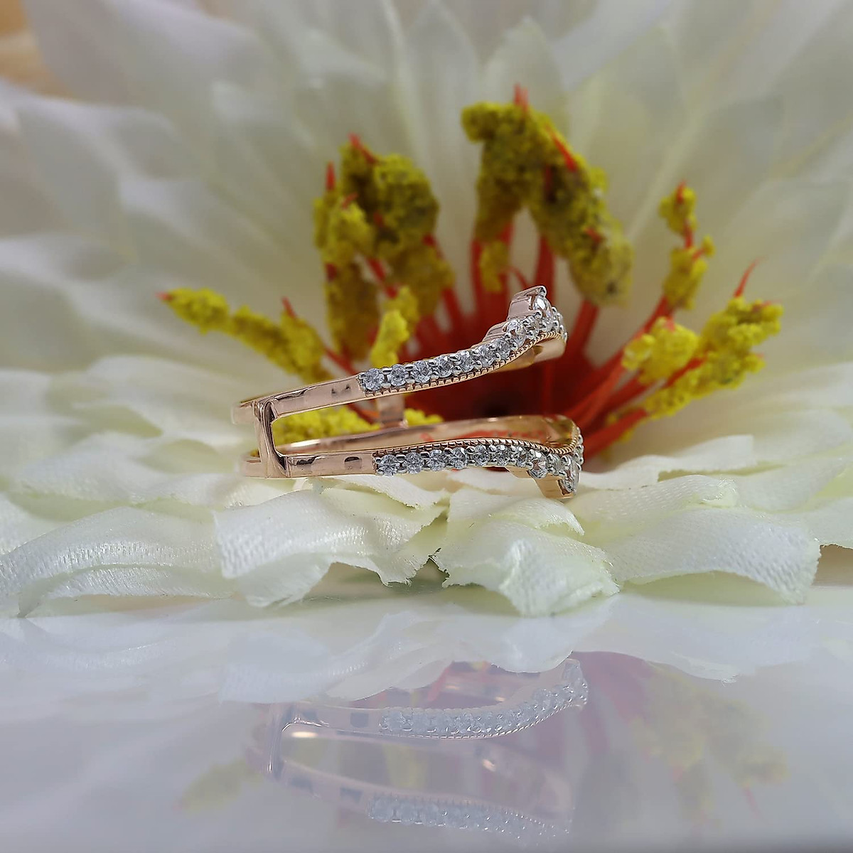 AFFY 1/2 Carat Round Cut White Cubic Zirconia Crown Vintage-Style Solitaire Enhancer Engagement Ring In 14k Rose Gold Over Sterling Silver (0.50 Cttw) Ring Size-8