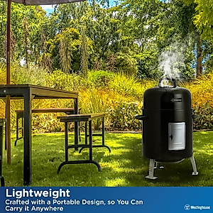 Westinghouse Bullet Smoker - Portable 16-Inch Char Broil Steel Smoker - Features a Black Powder Coated Lid with Porcelain Cooking Grid - Perfect for Outdoors