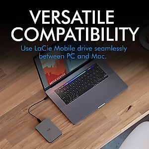LaCie Mobile Drive Secure 2TB External Hard Drive Portable HDD - Space Grey, USB-C 3.2, for PC and Mac, Post-Consumer Recycled, with Adobe All Apps Plan and Rescue Services (STLR2000400)