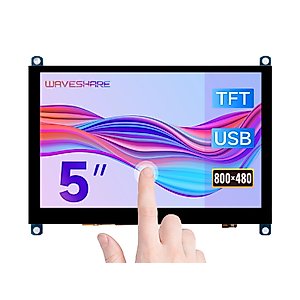 Waveshare 5inch Capacitive Touch Screen LCD Slimmed-Down Compatible with Raspberry Pi 5/4B/3B+/3A+/2B/B+/A+/Zero/Zero W/WH/Zero 2W CM3+/4 800×480 Resolution HDMI Toughened Glass Panel Supports Windows