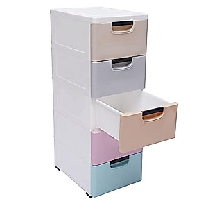 Gdrasuya10 Plastic Storage Cabinet with Wheels, 5 Drawers 33 Inch Tall Kids' Dresser Organizer for Clothes, Children's Room Bedroom Furniture (Colorful)