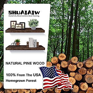 SHUAIAIW 36 inch Floating Shelves Wall Shelf Set of 2, Hanging Shelves with Hide Embedded Brackets, Real Natural Solid Wood Large Floating Shelf for Wall Organizer and Home Decor