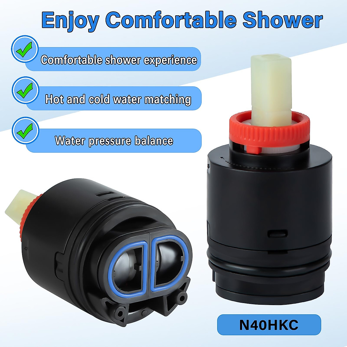 N40HKC Shower Cartridge Replacement, Faucet Cartridge Replacement, Compatible With Tub/Shower Faucet, for Shower Valve, Product height 3.07 inches 78 mm, Width 1.58 inches 40 mm