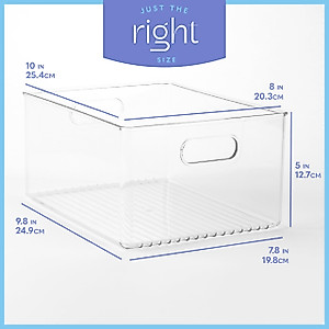 primebox 6 Pack Clear Plastic Organizer Bins with Handles for Home Organization. Storage Containers for Organizing Fridge, Freezer, Cabinet. Pantry, Great for Kitchen, Garage, Laundry Room. 10"x8"x5"