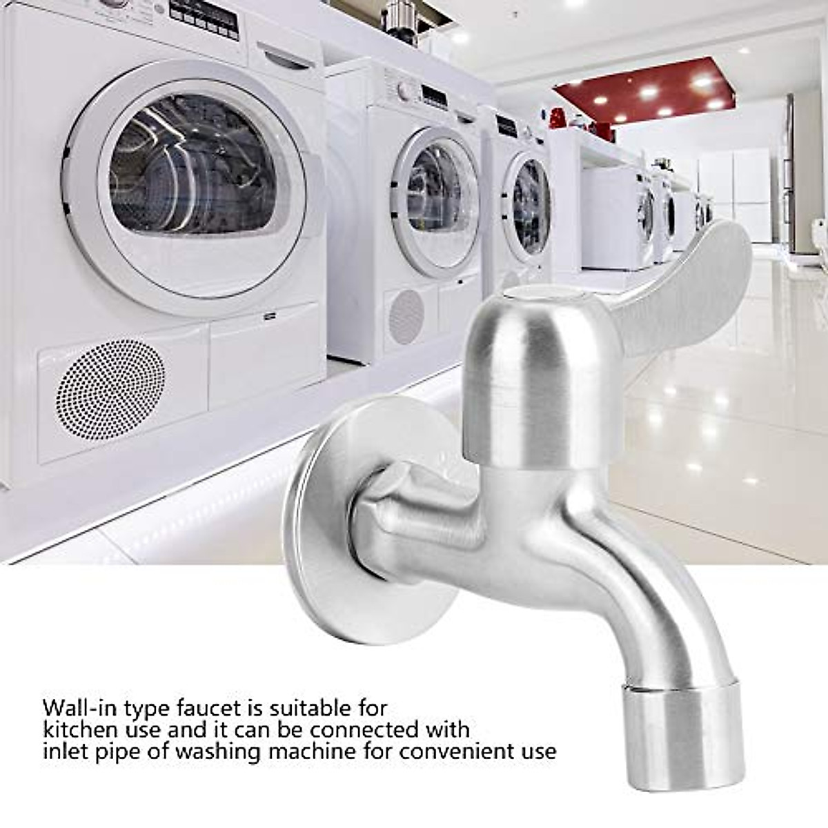 Washing Machine Faucet, 304 Stainless Steel Single Lever Kitchen Faucet Wall Mount Laundry Faucet Tap Sink Basin Water Tap for Home Kitchen Garden Bathroom Toilet Laundry Washing Machine, Silver