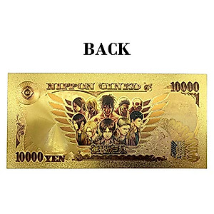 YJacuing Anime Attack on Titan Gold Coated Banknote, Limited Edition Collectible Bill Bookmark (6 PCS Collection)