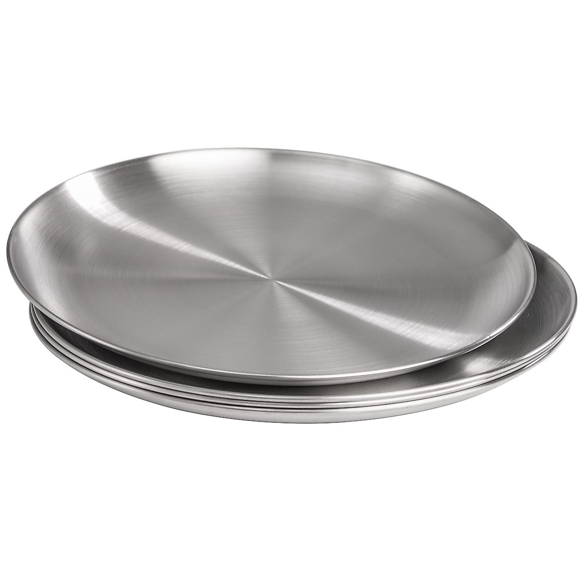 TOPZEA 4 Pack 304 Stainless Steel Dinner Plates, 10 Inch Matte Polished Metal Round Camping Dishes Set Rust-Proof Food Serving Platter for Salad, Appetizer, Fruit, Dessert, Dishwasher Safe
