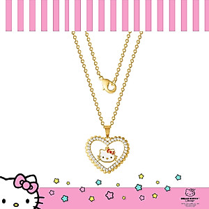 Hello Kitty Sanrio Womens Heart Necklace Charm 18" - Flash Plated Necklace Official License
