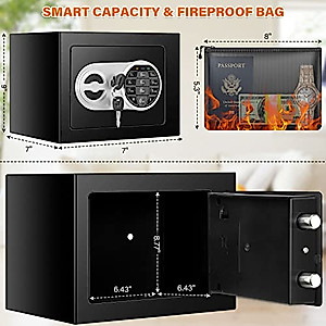 Thmosz Small Safe Box for Money, 0.25 Cuft Mini Home Safe with Fireproof Waterproof Money Bag, Digital Safe with Combination Lock, Money Safe Box for Home Hotels Business (Black)
