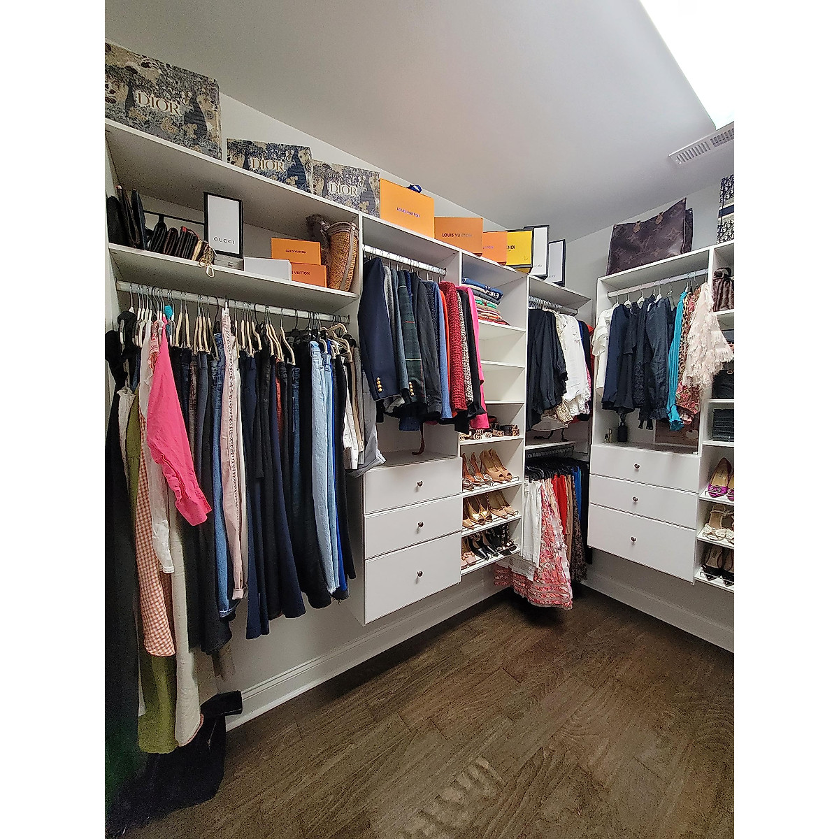 Dual Tower Closet Storage Wall Mounted Wardrobe Organizer Kit System with Shelves and Drawers for Bedroom in White with Hardware Wood Closet, Storage & Organization