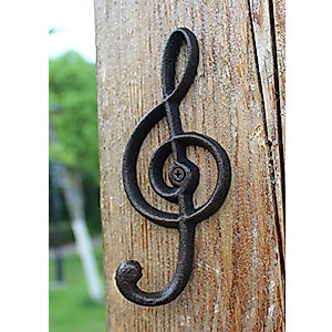 Run 2 Pieces American Rural Retro Cast Iron Musical Note Hook Wall Hanging Coat Hat Decorative Single Hook (2)