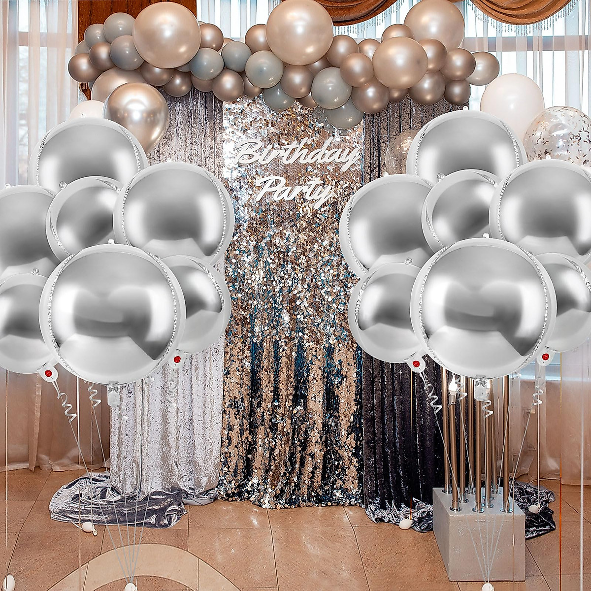 18 Pcs Silver Foil Balloons, Round 360 Degree Balloons, Unique Finish Balloons for Birthday Graduation Wedding Bachelorette Party Decorations, 5 Pcs 22 Inches, 5 Pcs 15 Inches, 8 Pcs 10 Inches