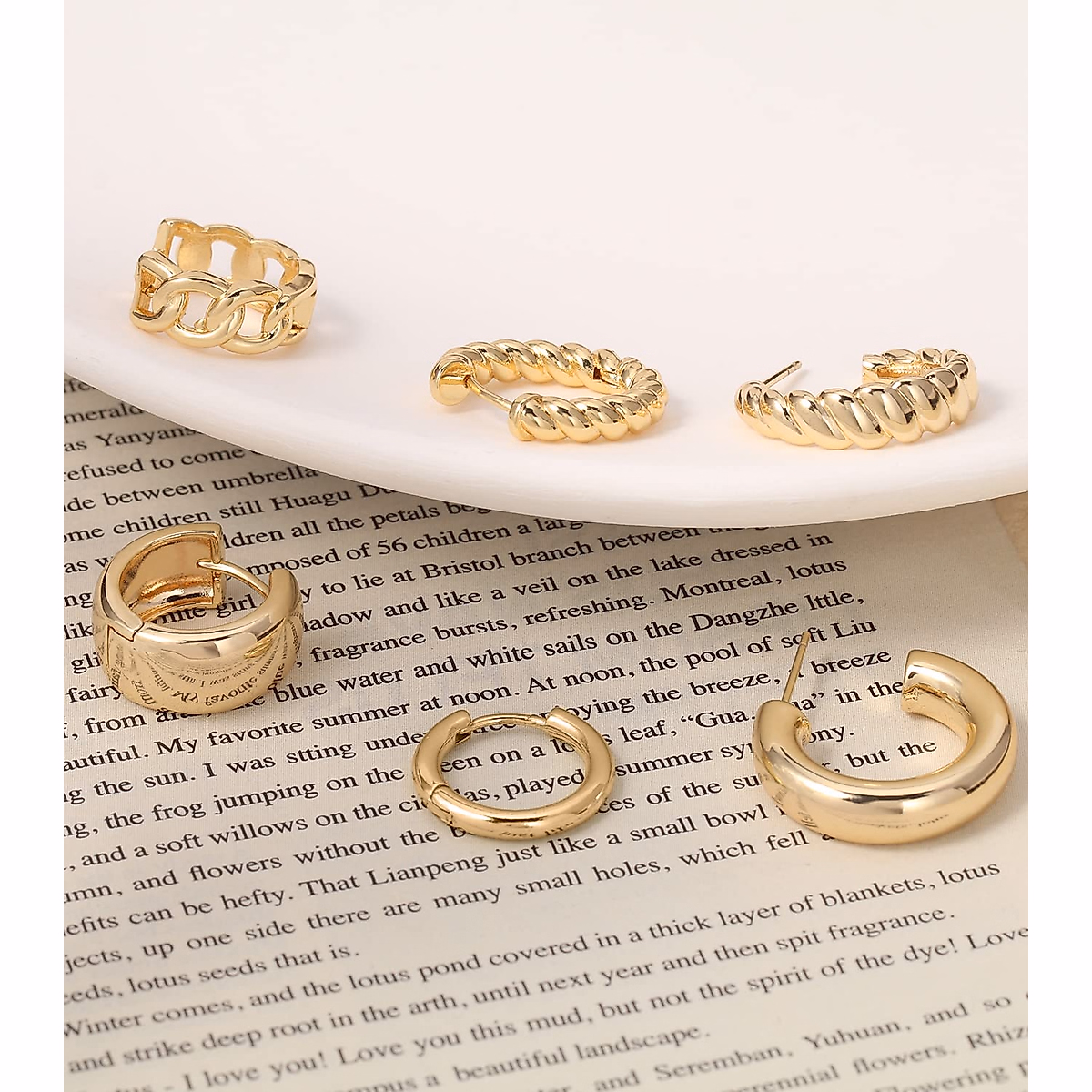 Gold Hoop Earrings Set 14k Gold Plated Huggie Earrings Hypoallergenic Chunky Thick Jewelry for Multiple Piercing Christmas Gift for Women