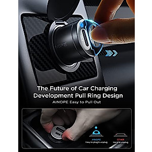 USB C Car Charger PD36W & QC36W, AINOPE Car Charger Fast Charge 2-Port PD&QC3.0 Cigarette Lighter USB Charger with 3.3ft Type C Cable All-Metal Body Fit for Samsung S23/S22 iPhone 14/13