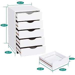 Naomi Home 5 Drawer Dresser for Bedroom, Stylish Tall Dressers with Wheels, Storage Shelves, Small Dresser for Closet, Makeup Dresser with 180 lbs Capacity - White