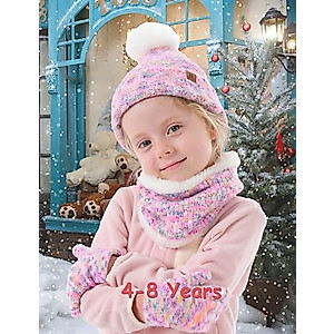 Kids Hat Scarf Gloves Set Girl Ages 3-5 4-6, Toddler Winter Fleece Lined Beanie Hats Mittens 2t Boys Baby 6-12 9 12-18 Months