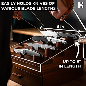 Luxury Knife Display Case for Fixed Blades and Pocket Knives – Large Drawer & Solid Wood Pillars – Wooden Knife Box – Display ESEE Knives, Benchmade, WESN and More – Christmas Gift for Men