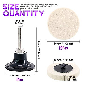 Swpeet 20Pcs 2" Compressed Wool Fabric Disc Polishing Buffing Pads Wheels with 1Pcs 2" Disc Pad Holder with 1/4" Shank Perfect for Polishing and Buffing Projects