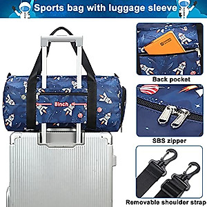 Sports Gym Bag for Kids Boys Overnight Carry On Tote Travel Duffle Weekender Sleepover Bag with Shoe Compartment