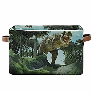 AUUXVA Storage Basket Giant Jurassic Dinosaur Storage Cube Box Durable Canvas Collapsible Toy Basket Organizer Bin with Handles for Shelf Closet Bedroom Home Office