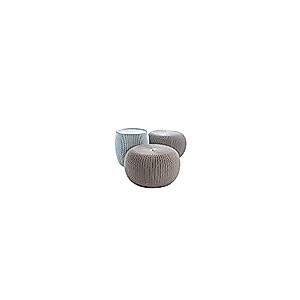 Keter Urban Knit Pouf Ottoman Set of 2 with Storage Table for Patio and Room Décor - Perfect for Balcony, Deck, and Outdoor Seating, Misty Blue & Taupe