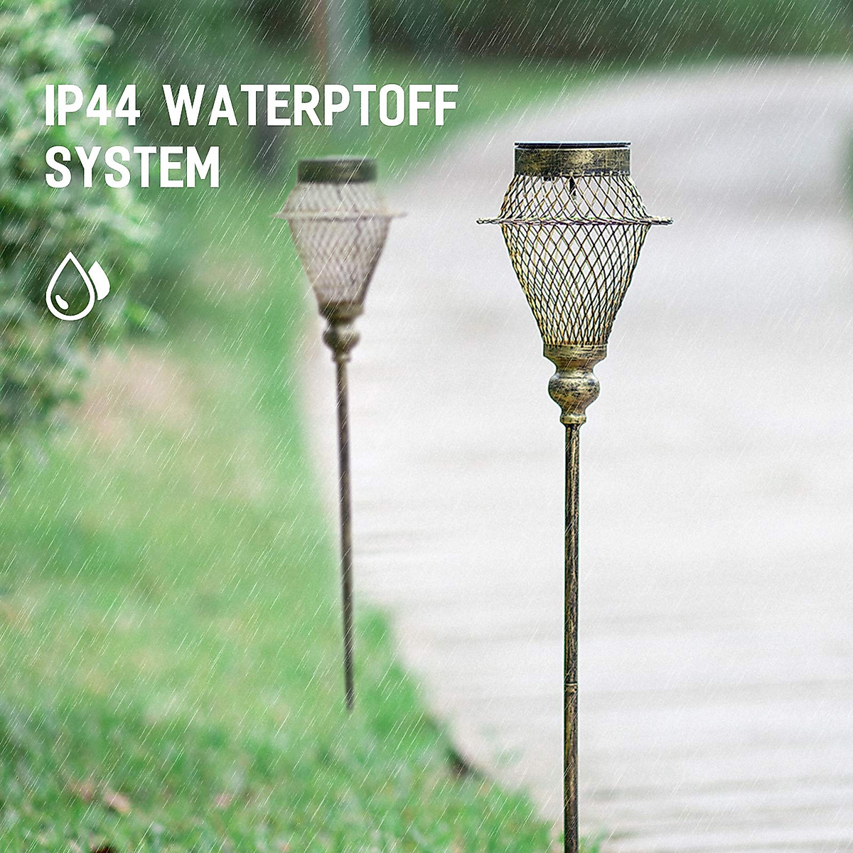 2 Pack Outdoor Solar Lights Pathway Garden Decor Light with Retro Metal Decorative Waterproof Solar-Powered for Pool Party Porch Yard Patio Pond Wedding(pattern1)