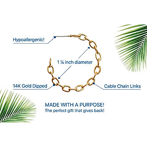 Benevolence LA Chain Hoop Earrings for Women, 14 Karat Gold Hoop Earrings for Women, 14k Real Gold Hoops Earrings, Chunky Gold Hoop Earrings, Large Gold Hoop Earrings, Women's Hoop Earrings 30mm