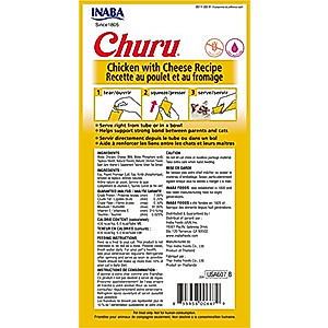 INABA Churu Chicken with Cheese Recipe Lickable Purée Natural Cat Treats 12 Tubes
