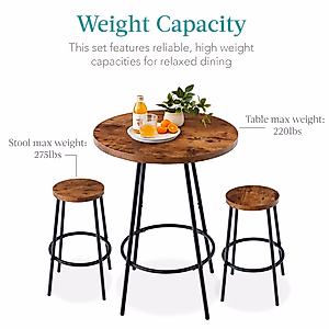 Best Choice Products Bistro Dining Set 3 Piece, Modern Round Counter Height Pub Table, Compact High Top with Bar Stools Pub Dining Set for Kitchen, Breakfast Room - Medium Brown