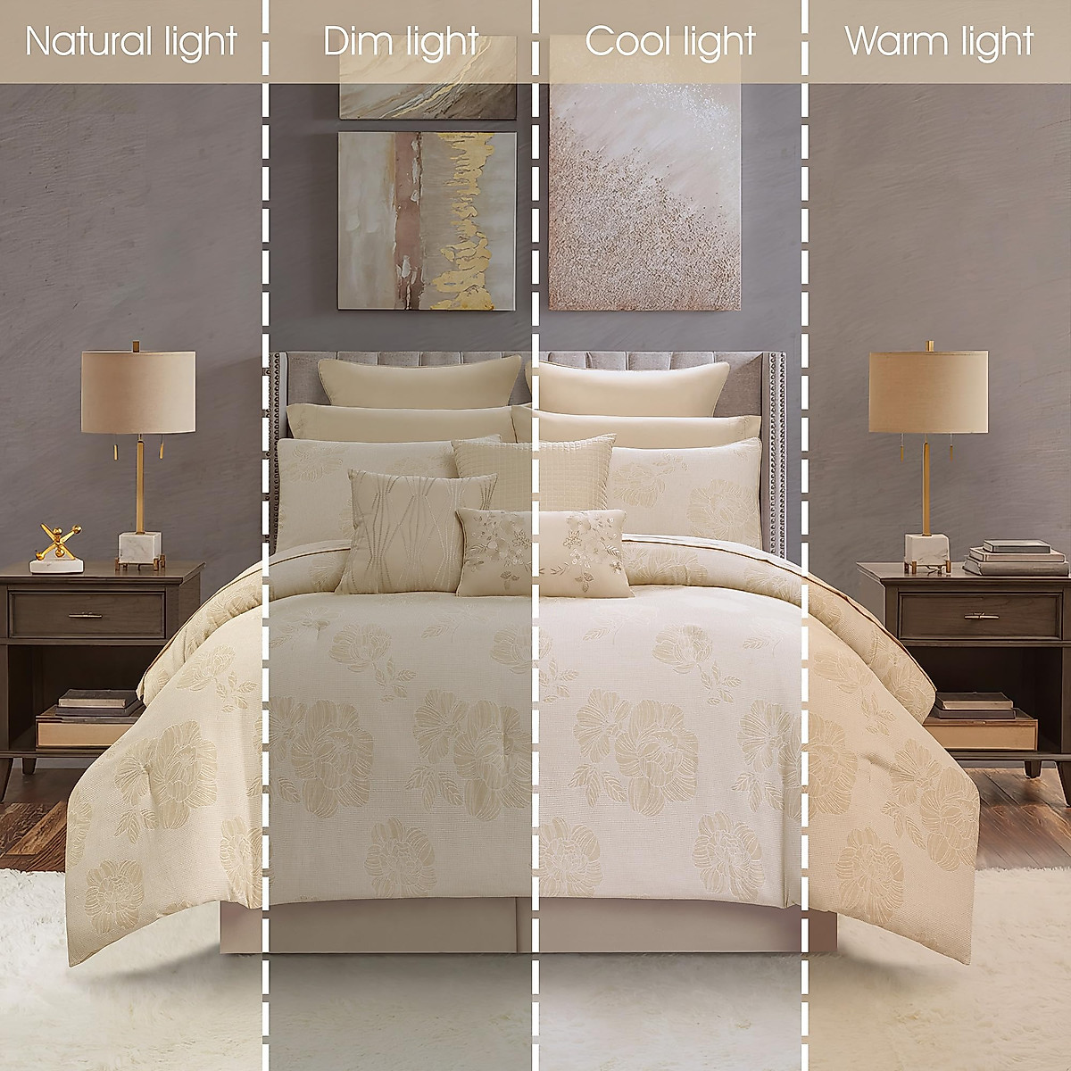 Stratford Park 13 Piece Gold Comforter Set, Cozy & Warm, King Size, Girls Bedding, All Season Bedding Set, Unique Pattern, Matching Decorative Pillows, Pillow Sham