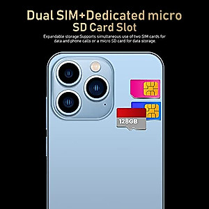 i13 Pro Max 5G Smartphone Android Unlocked, 6.7 LCD Screen Mobile Phone, 5000mAh Long Battery Dual Sim Cell Phone-(8+512GB, Blue)