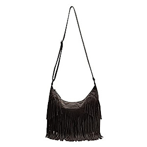 RARITYUS Women Crossbody Shoulder Bag Fringe Weave Hippie Suede Fringe Tassel Messenger Handbag